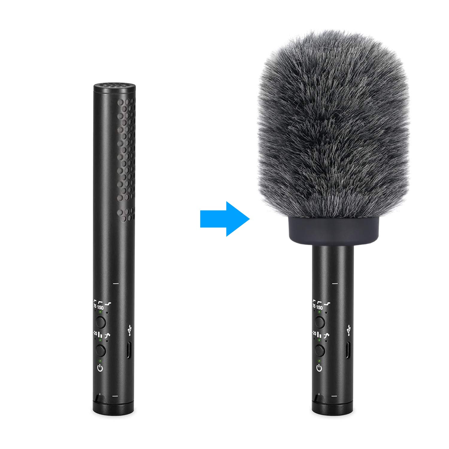 YOUSHARES NTG Furry Microphone Wind Shield - Windscreen/Windmuff for Rode VideoMic NTG and Microphones with Maximum Slot Length of 100mm (3.9") and Diameter of 18-24mm (Shag, Gray)