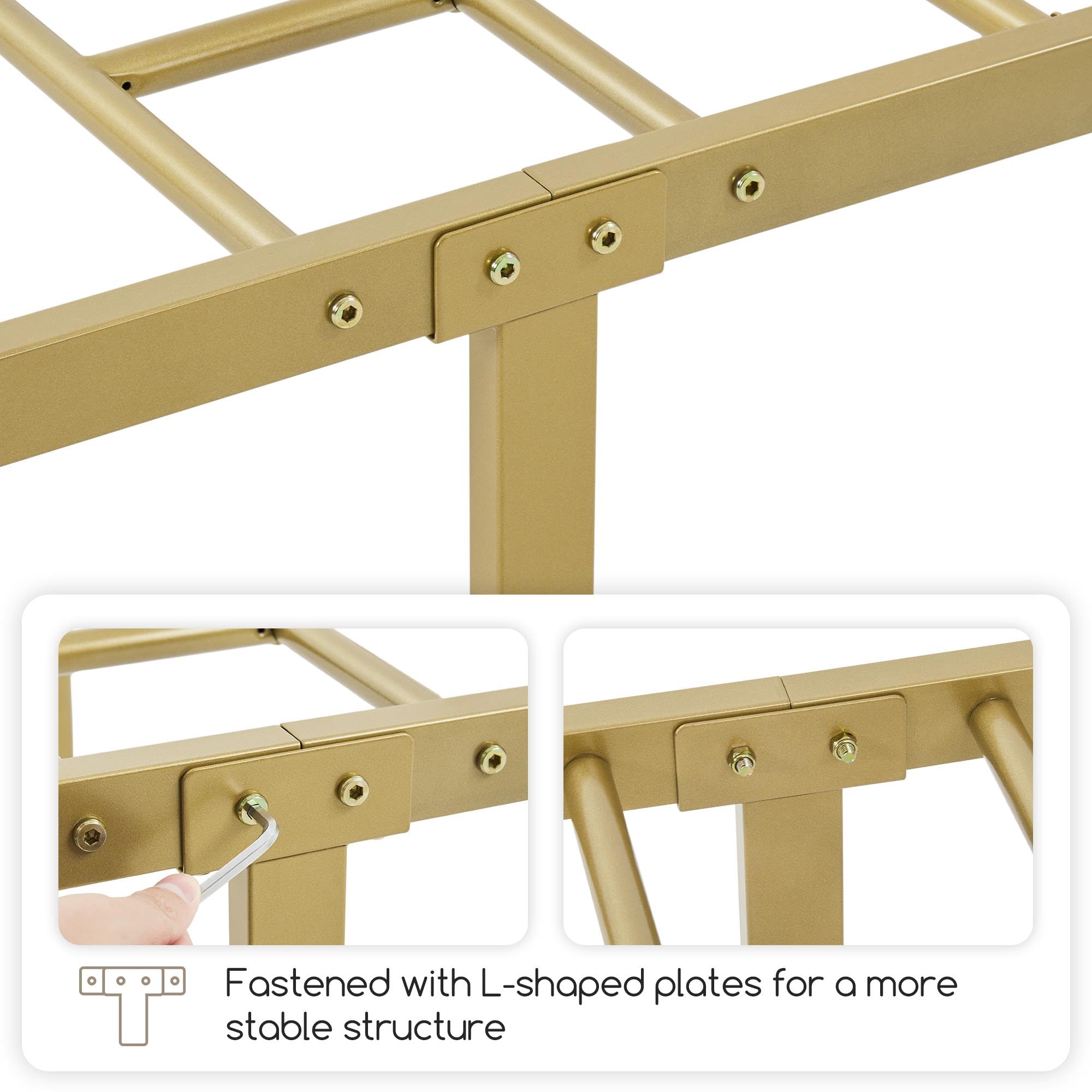 Yaheetech Queen Bed Frames Metal Bed Frame with Headboard and Footboard Heavy Duty Mattress Foundation/No Box Spring Needed/Underbed Storage Space/Graceful Scroll/Ground Clearance: 12.6’’/Antique Gold