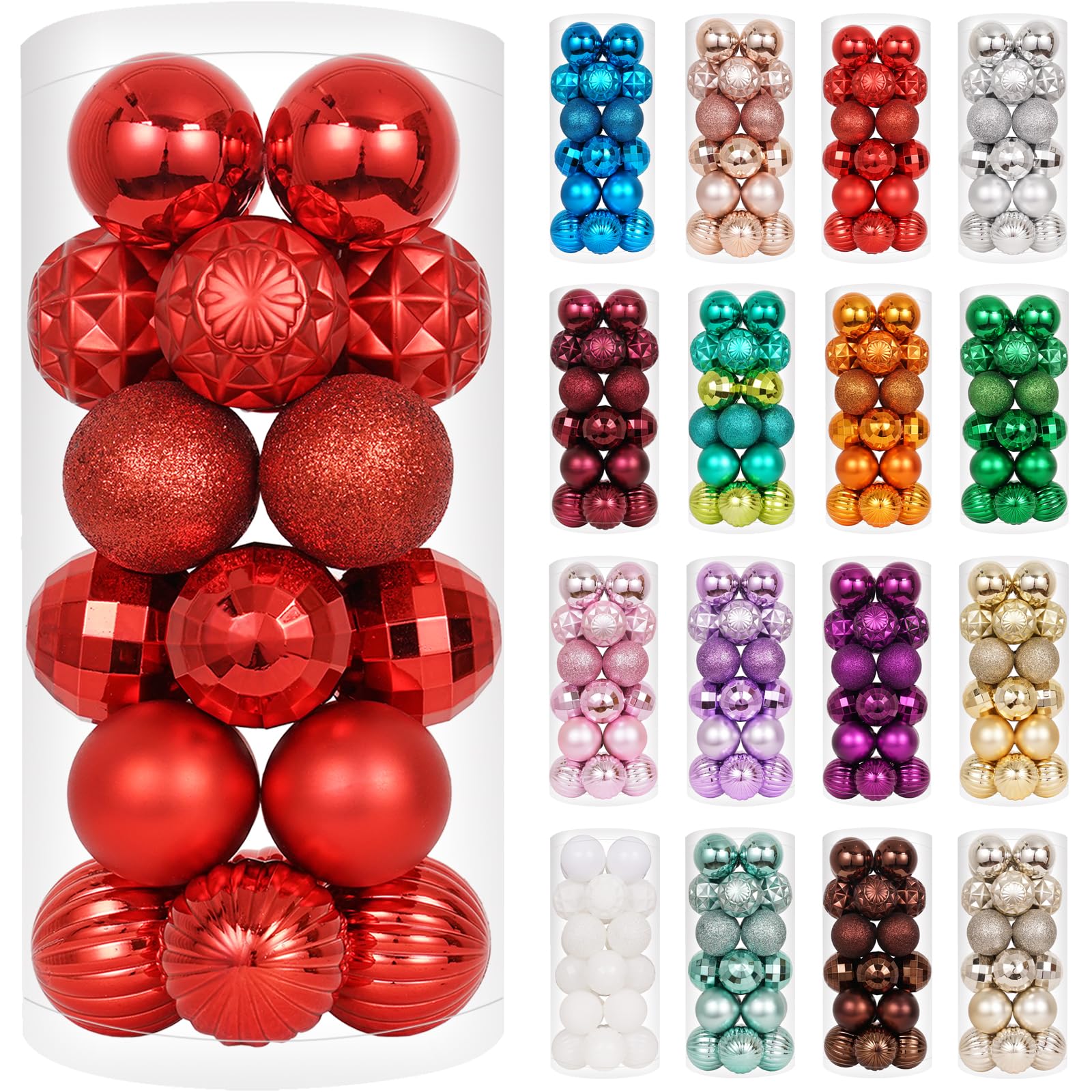 XmasExp 60mm/2.36" Christmas Ball Ornaments Shatterproof Christmas Ornaments Set Decorations for Xmas Tree Balls - 24ct (2.36'', Red)