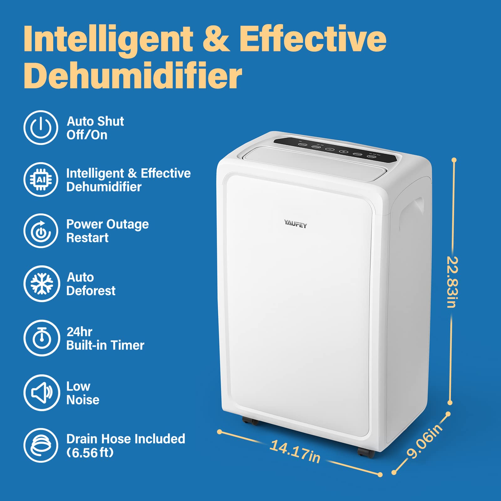 Yaufey 4500 Sq. Ft Home Dehumidifier for Basement and Extra Large Rooms, 55 pints Dehumidifier with Drain Hose, Water Tank and Reusable Air Filter