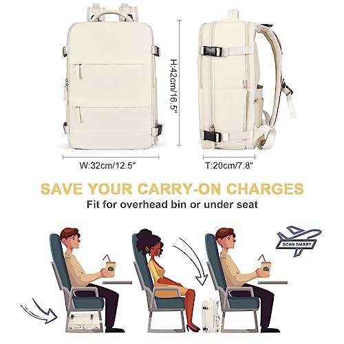 UPPACK Travel Backpack For Women Men Carry On Backpack Flight Approved Gym Bag With Shoe Compartment Hiking Waterproof Laptop Backpack College Essentials Off White