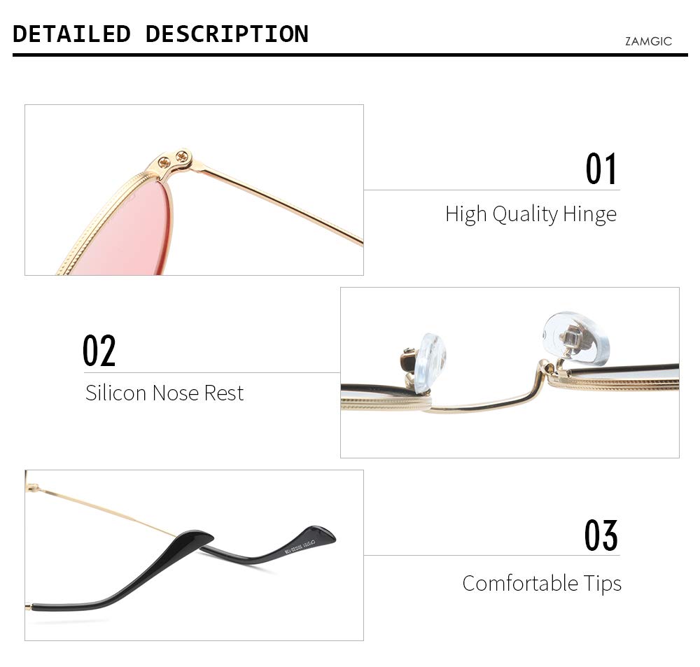ZAMGIC Small Vintage Round Sunglasses Classic Retro Polarized Lens for Men Women Golden Frame Pink Lens