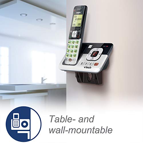 VTech CS6829 DECT6.0 Cordless Phone for Home with Answering System, Caller ID/Call Waiting, Backlit Keypad and Display,Expandable to 5 HS,Silver and Black,1 Cordless Handset