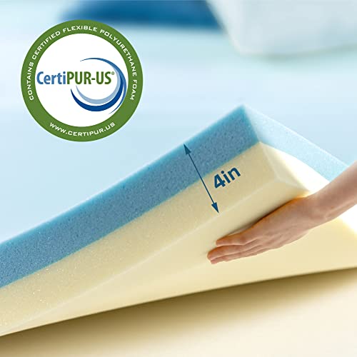 ZINUS 4 Inch Green Tea Cooling Gel Memory Foam Mattress Topper /Pressure-Relieving Design / CertiPUR-US Certified, Queen,Blue