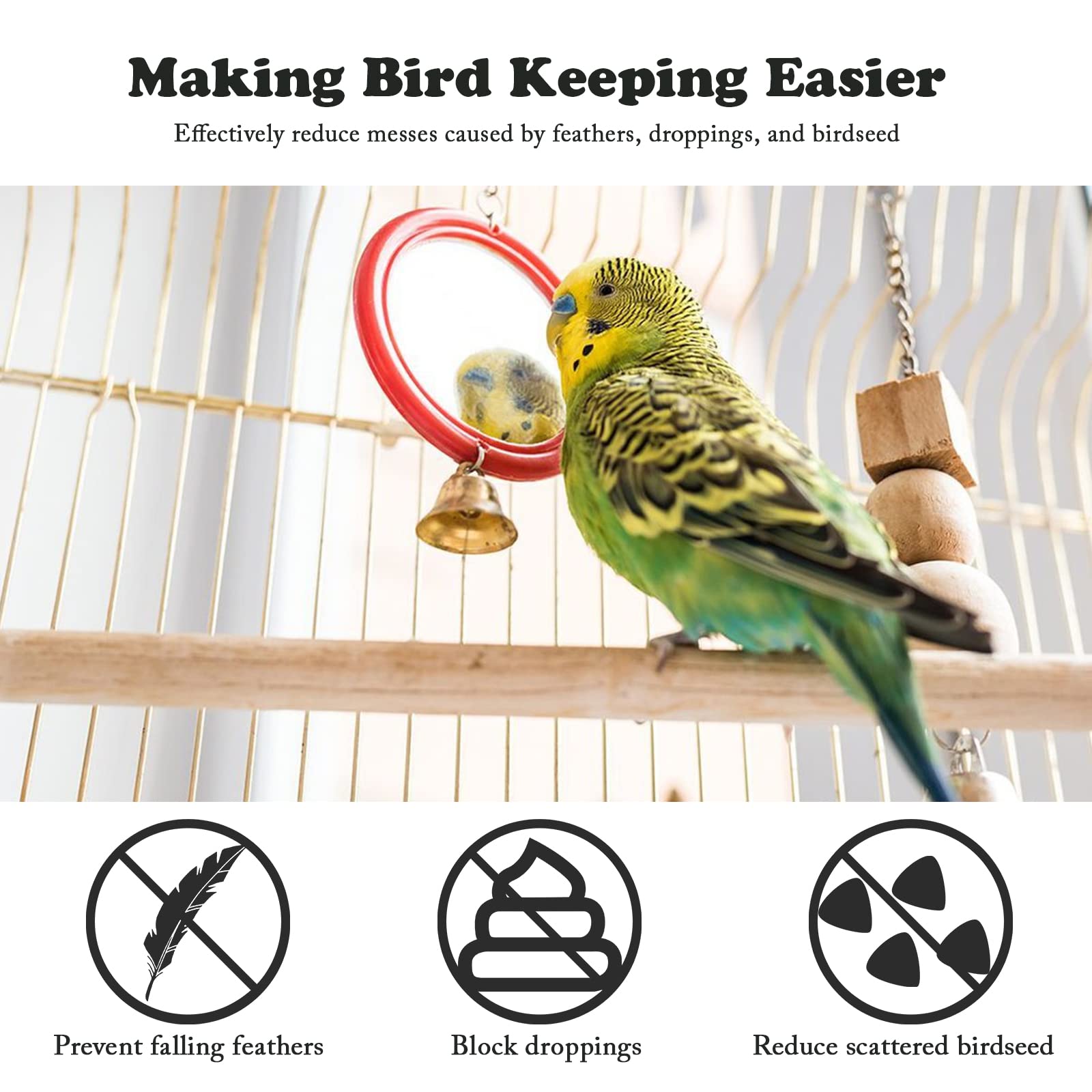 ZOCONE Bird Seed Guards & Catchers 100"×13" Stretchy Adjustable Drawstring Bird Cage Mesh Net Cover Cage Skirt (13"×100", White)