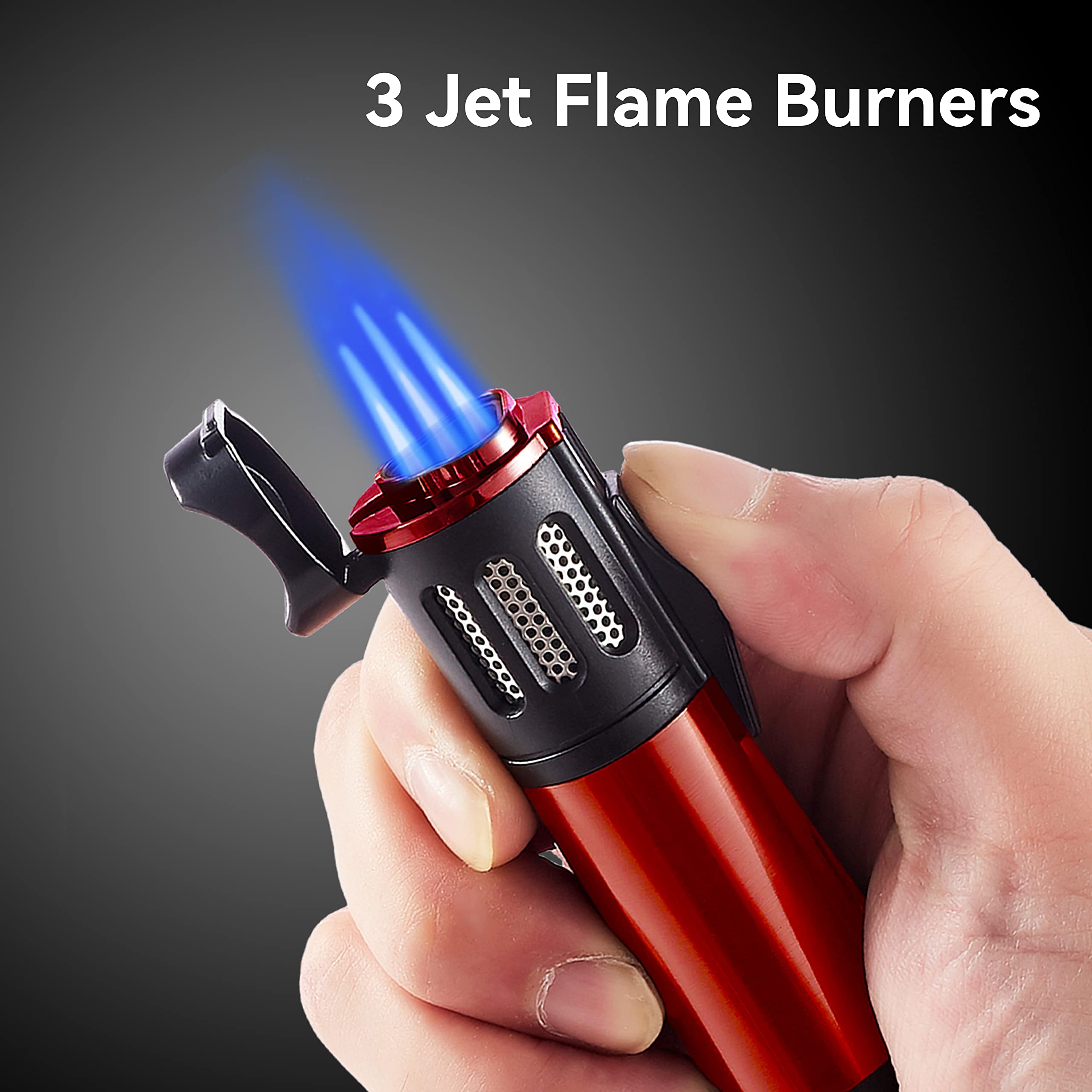 Zoocura Torch Lighter 2 Pack Triple Jet Flame Torch Butane Lighter Refillable Gas Torch Lighters Windproof Lighter Adjustable Pocket Lighter Gift for Men BBQ Kitchen Fireplace Candle(No Gas)