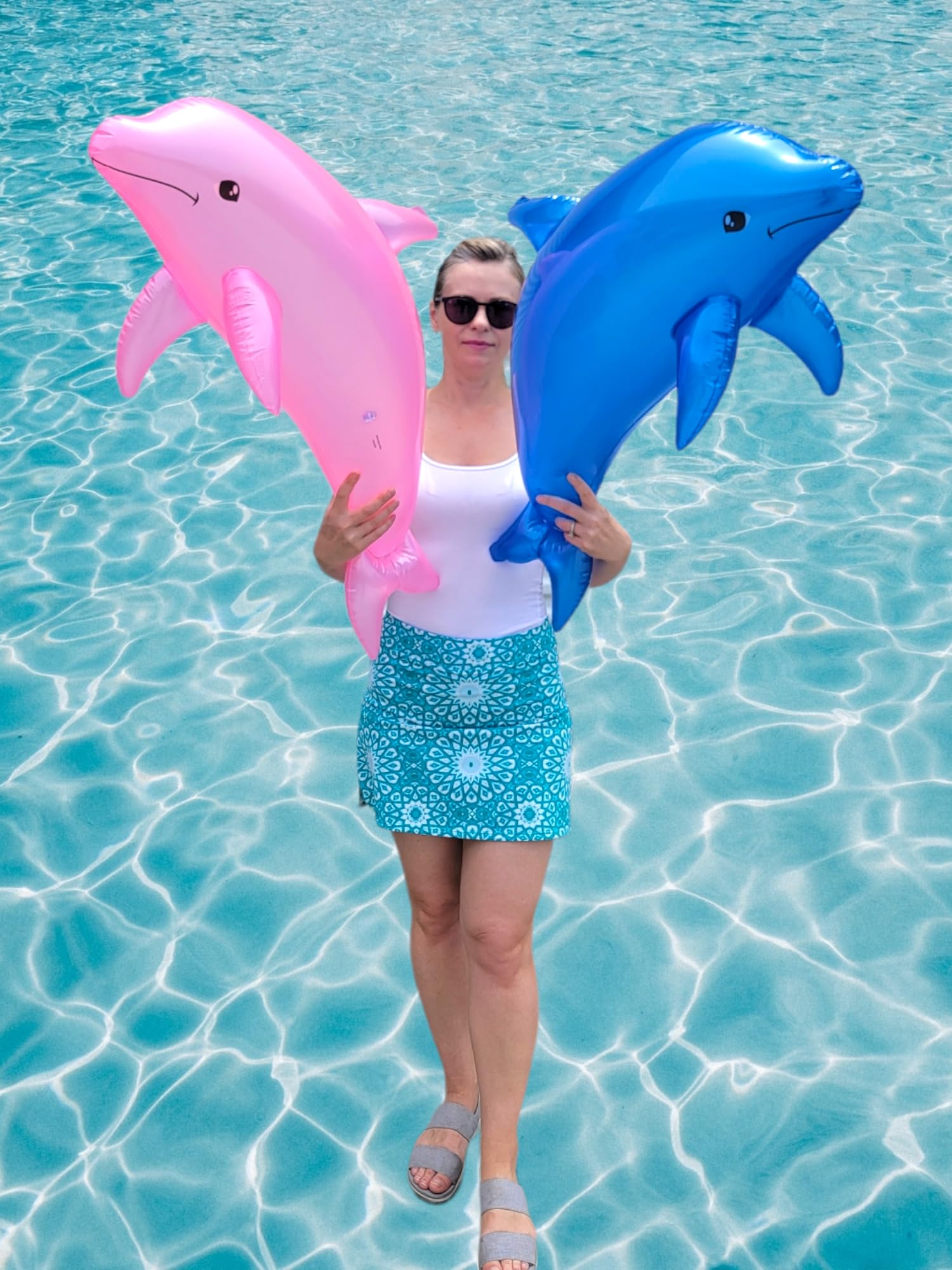 Zugar Land Huge 40'' Blue - 1 Pack Pearlized Dolphin INFLATE Inflatable Pool Toy Beach Poolside Aquatic Themed Decor Birthday Party Buffet Table Decoration (1 Pack), Pink or Blue