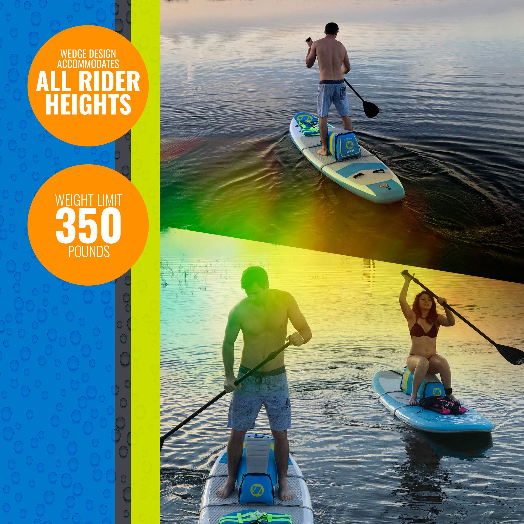 ZUP PaddleMORE Inflatable Stand-Up Paddleboard Seat, 12" x 12" x 30", Blue/Yellow (Paddleboard not Included)