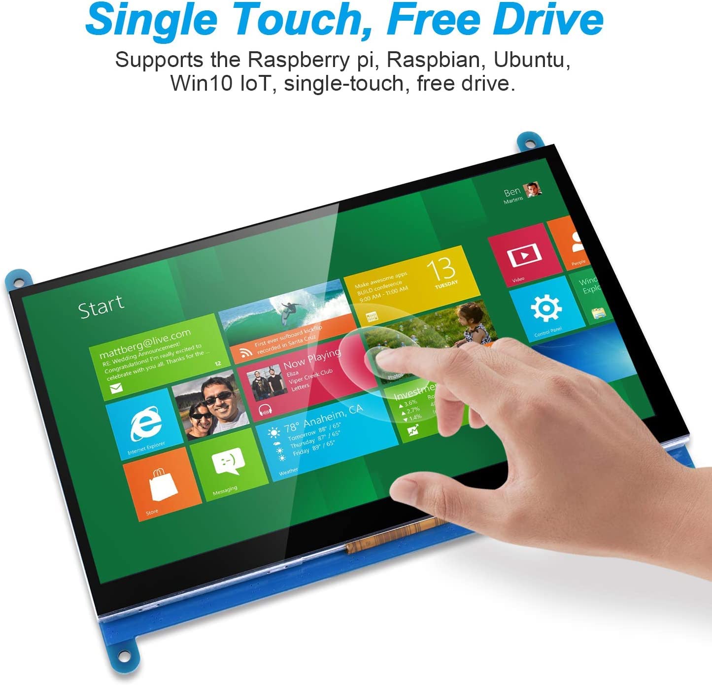 Yoidesu Capacitive Touch Screen 7 Inch for Raspberry Pi 3/2/1, 1024 × 600 Full HD Portable Gaming Monitor with Backlit, HDMI Touch Panel, Compatible with Windows 7, 8, 10