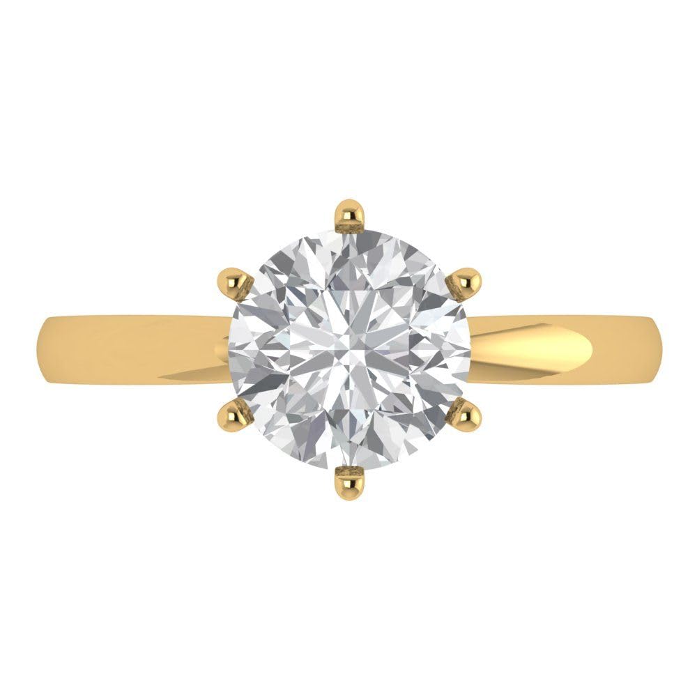 Yellow 14k Gold Solitaire Statement anniversary Engagement Promise Bridal Ring 2 Ct Round Cut Clear Simulated Diamond Sz 6.5