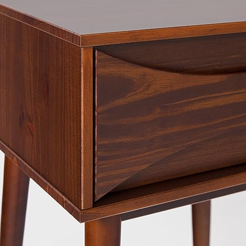 Walker Edison Modern Solid Wood Retro 1-Drawer Nightstand, 25 Inch, Walnut