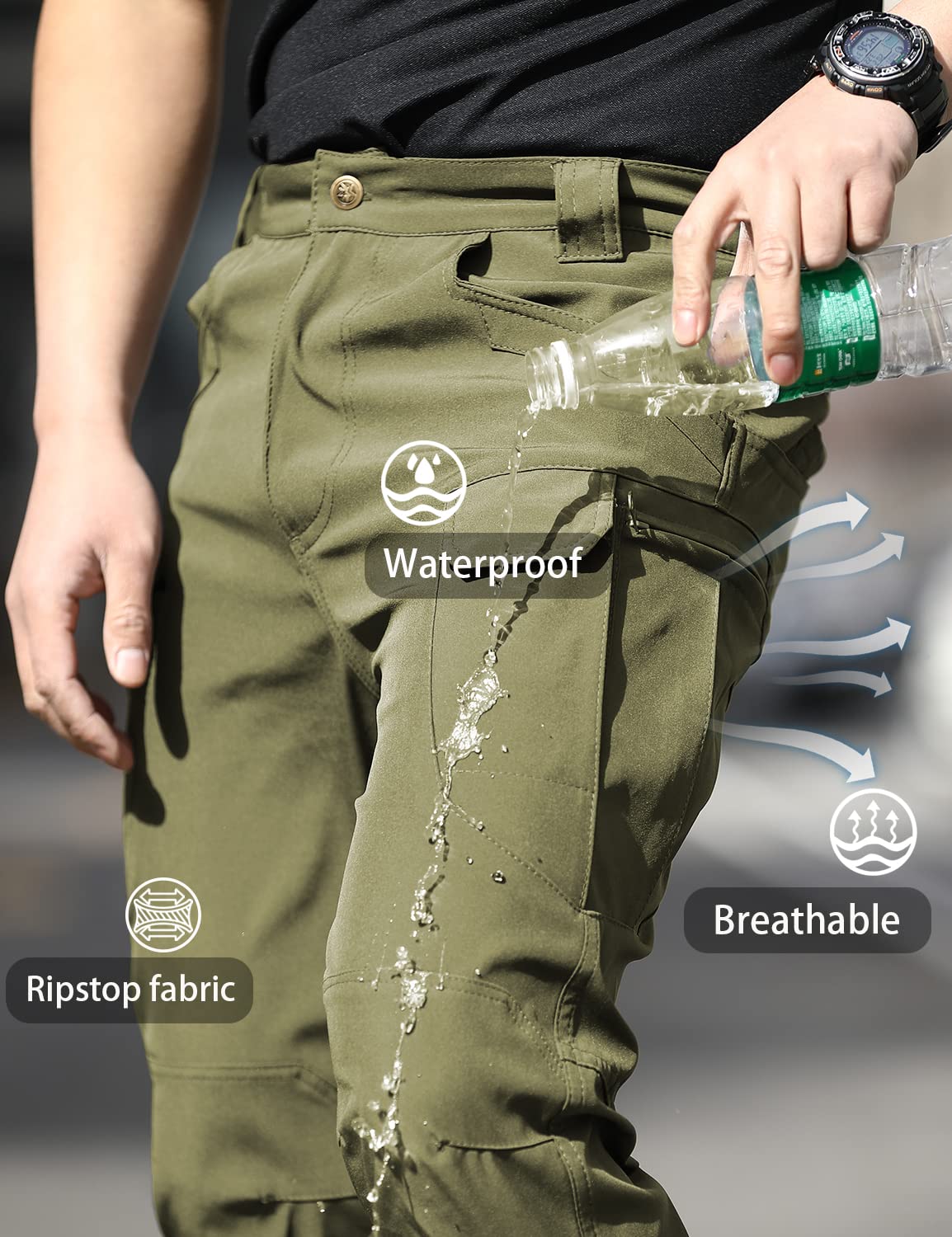 YAXHWIV Men's Flex Ripstop Tactical Pants Lightweight Hiking Casual Cargo Pants for Men with Multi Pockets Water Resistant(No Belt)