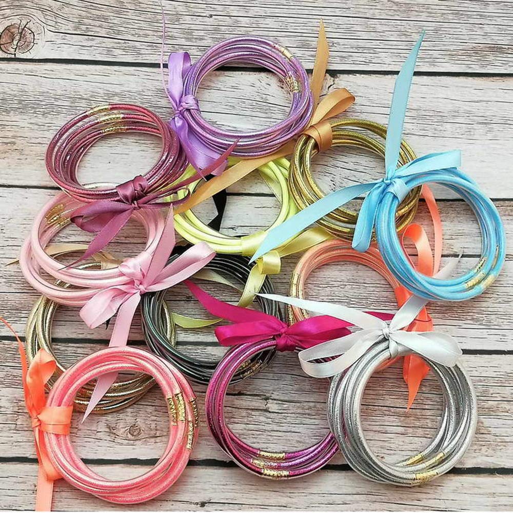YBMYCM Glitter Jelly Bangles Bracelets Set for Women-Glitter Filled Jelly Silicone Bracelets