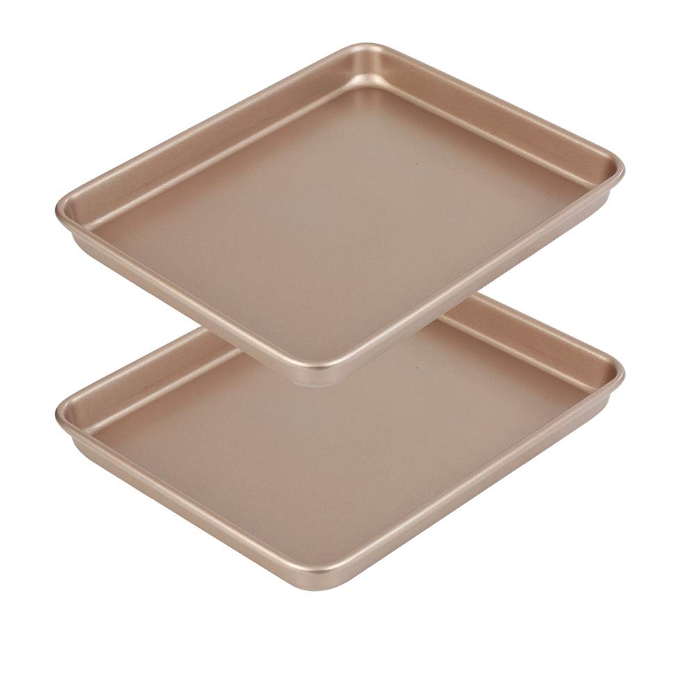 Walooza 11 Inch Baking Sheets Pan Nonstick Set of 2, Cookie Sheet Replacement Toaster Oven Trayļ¼Deep Size 1 inch Bakeware, Non Toxic & Heavy Duty & Easy Clean
