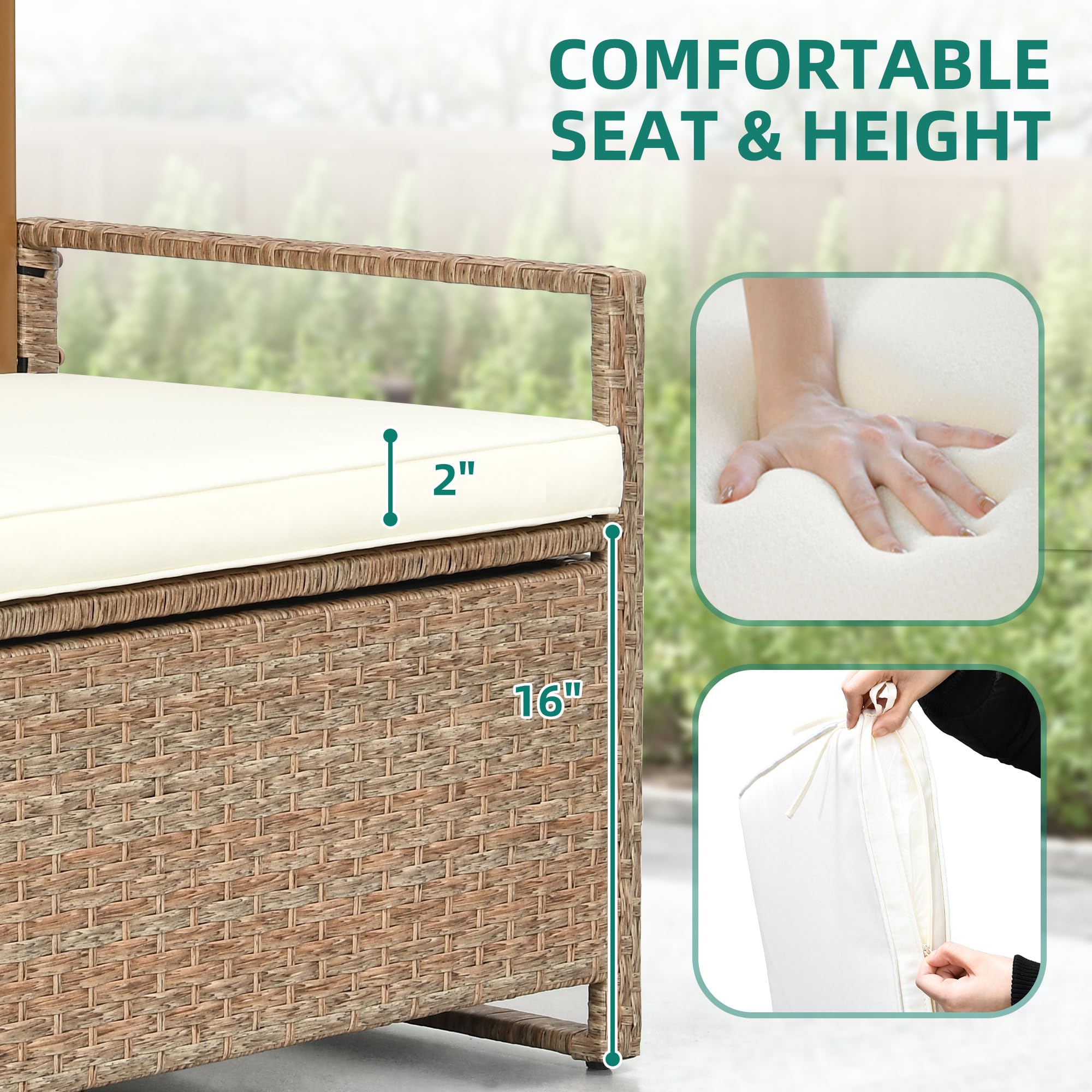 YITAHOME 70 Gallon Outdoor Storage Bench, All-Weather PE Rattan Deck Box Bench, Storage Seating Box for Outdoor Cushions, Pool Storage and Garden Tools - Teak