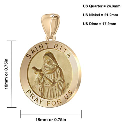 US Jewels Ladies Hollow 14k Yellow Gold Saint Rita Pendant, 18mm
