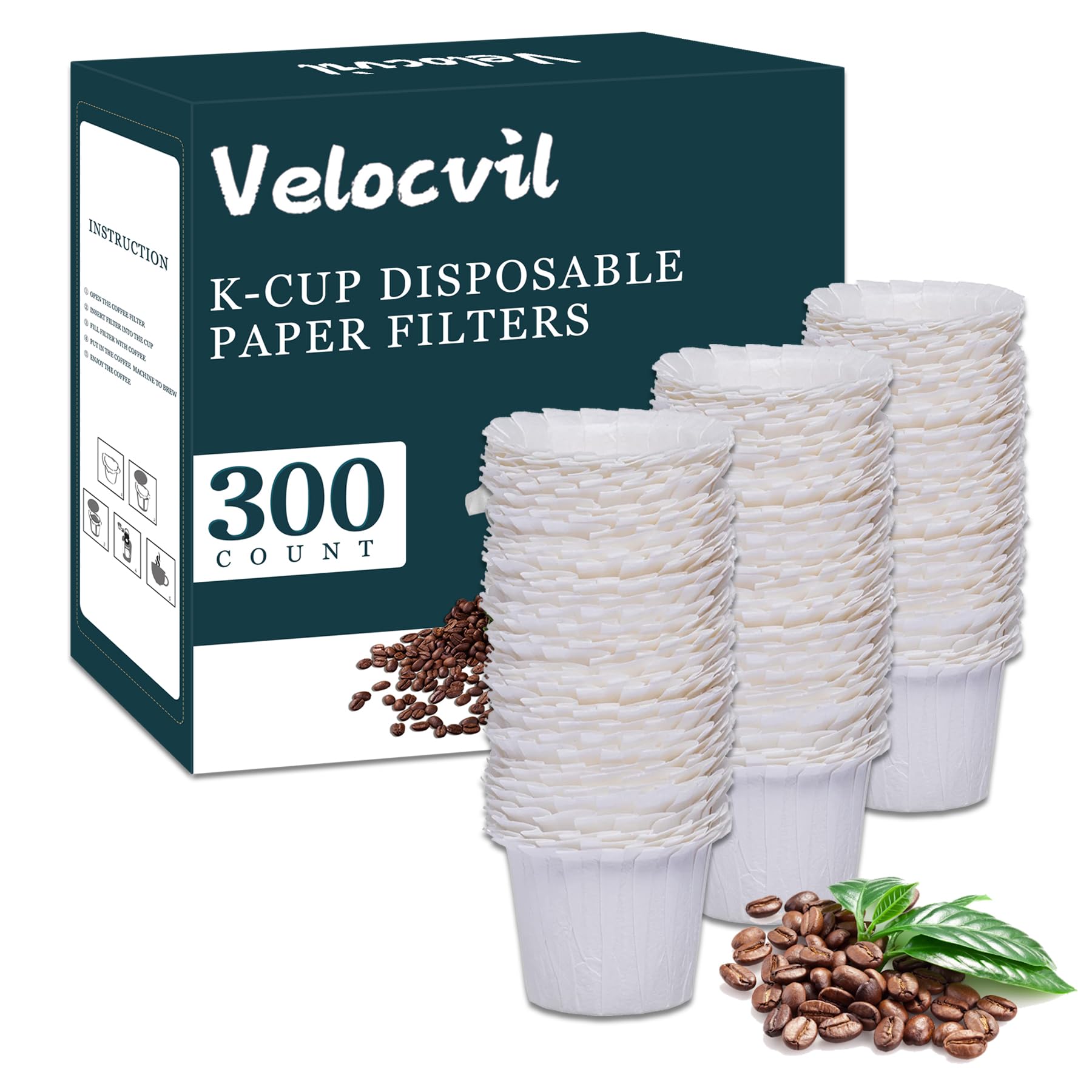 Velocvil Disposable Paper K Cup Filters, 300 Counts Coffee Filters Compatible with All keuirg Brewers Single Serve Reusable Pods