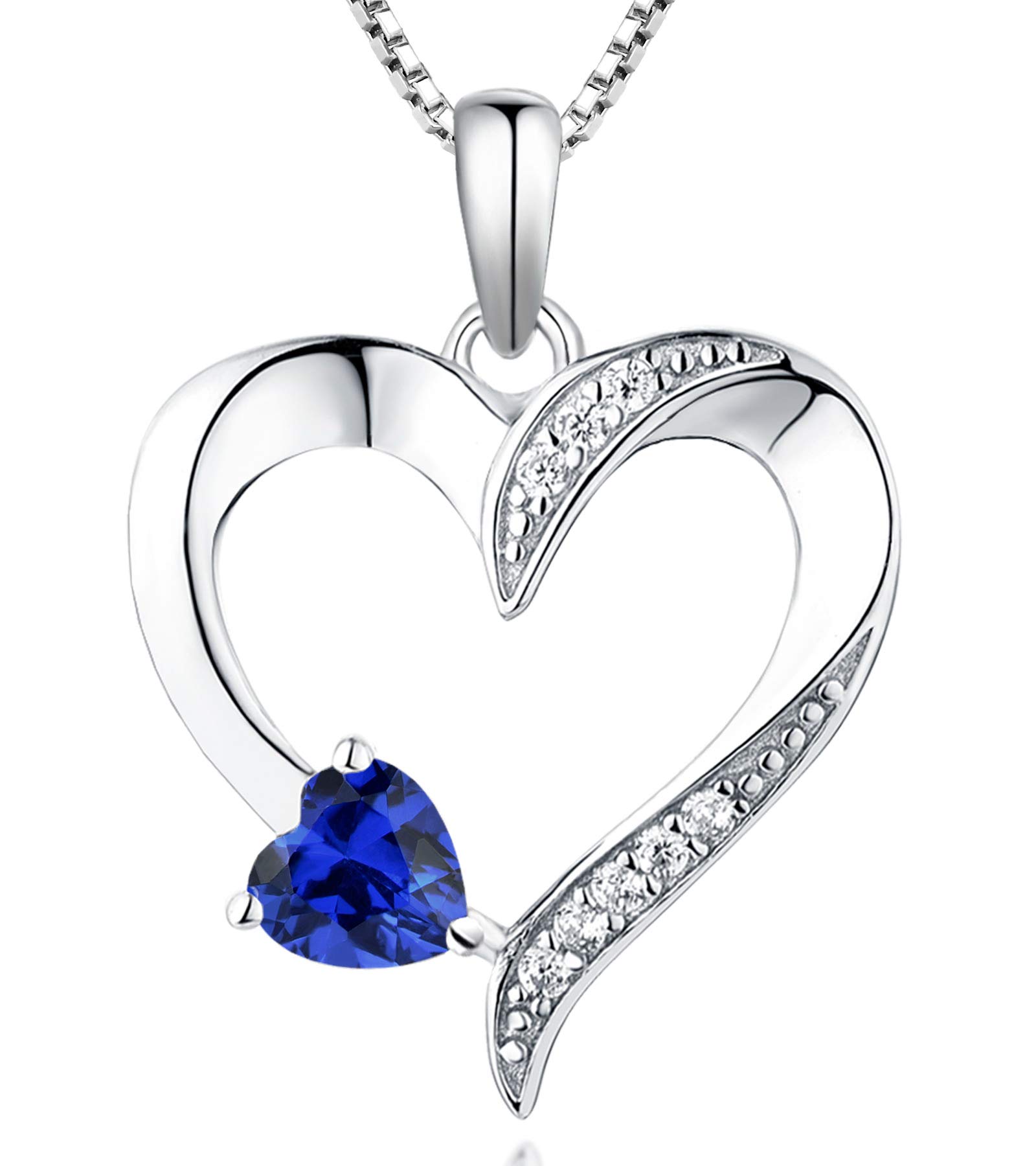 YL Heart Necklace 925 Sterling Silver Love Heart Pendant with 5MMx5MM Heart Blue Sapphire Jewelry for Women Girlfriend