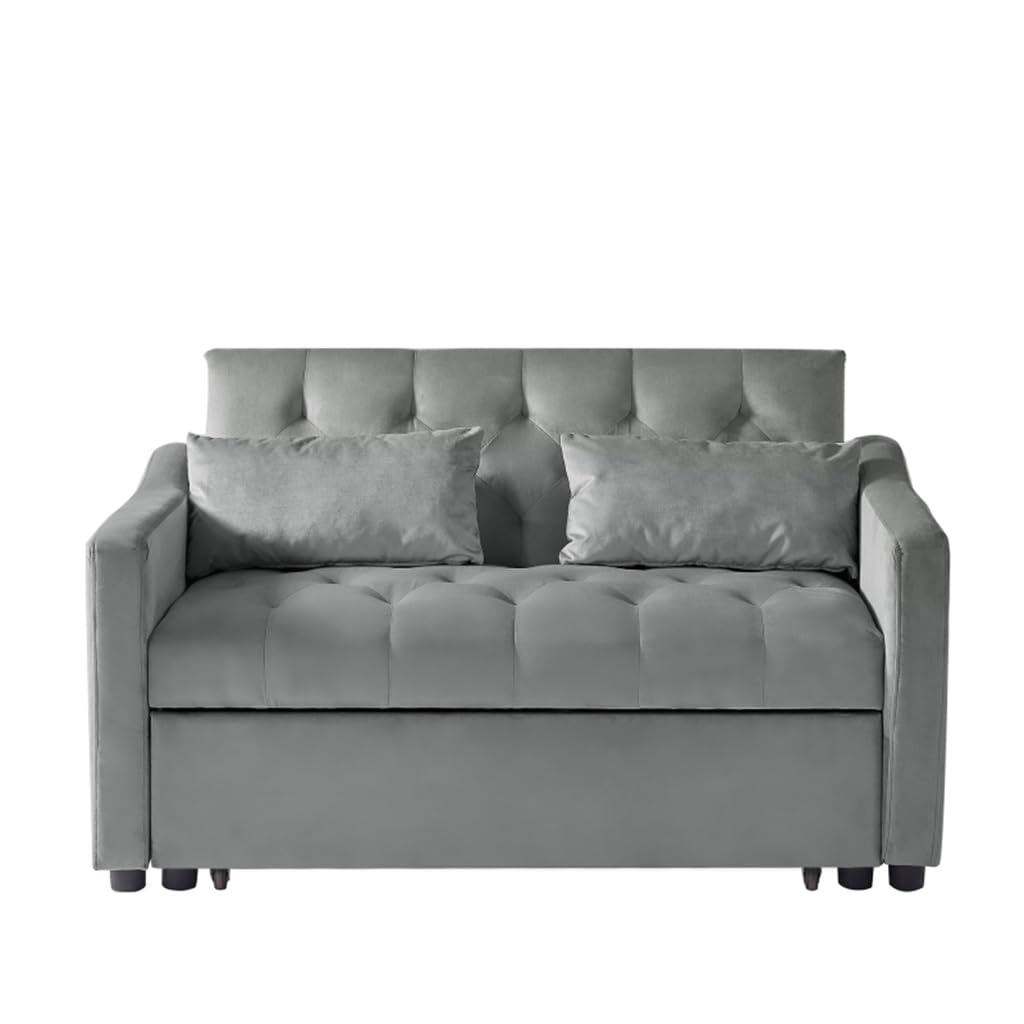 ylyajy Grey Velvet Sofa Bed, Suitable for Living Rooms, Apartments, and Bedrooms
