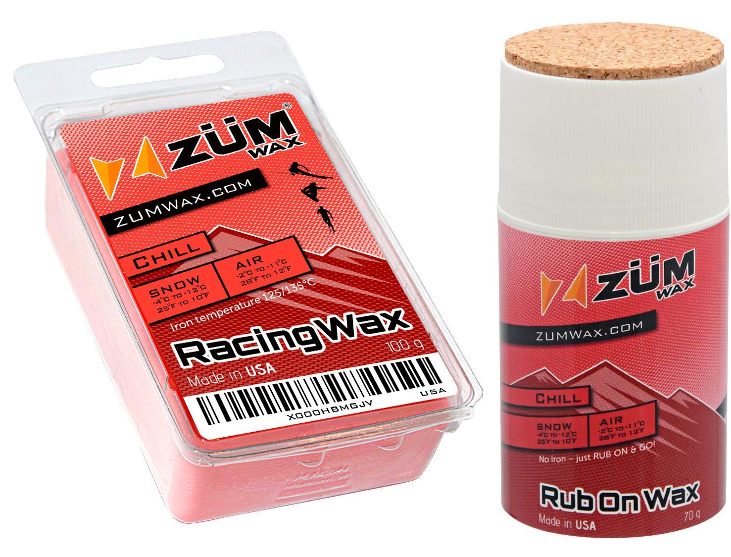 ZUMWax Ski/Snowboard/Nordic/Cross-Country Racing Wax Bundle - CHILL Temperature Iron ON & RUB ON Waxes