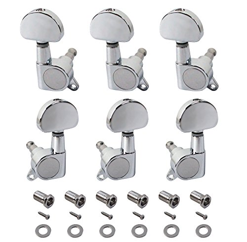 YMC TP20 Series 6 Pieces Guitar Parts 3 Left 3 Right Machine Heads Knobs Guitar String Tuning Pegs Machine Head Tuners for Electric or Acoustic Guitar With 2pcs Strap Locks,Chrome