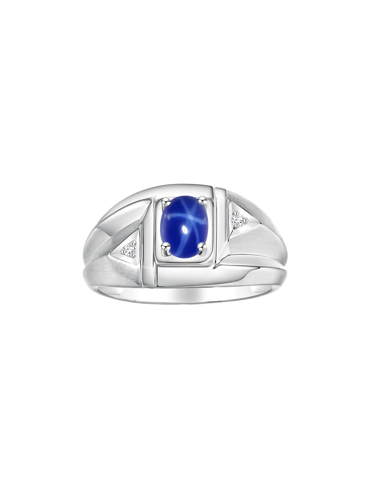 Rylos Sterling Silver Classic 6X4MM Oval Blue Star Gemstone & Sparkling Diamond Ring - Birthstone Jewelry for Men -Size 12