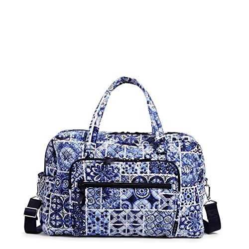 Vera Bradley Women's Cotton Weekender Travel Bag, Island Tile Blue - Recycled Cotton, One Size