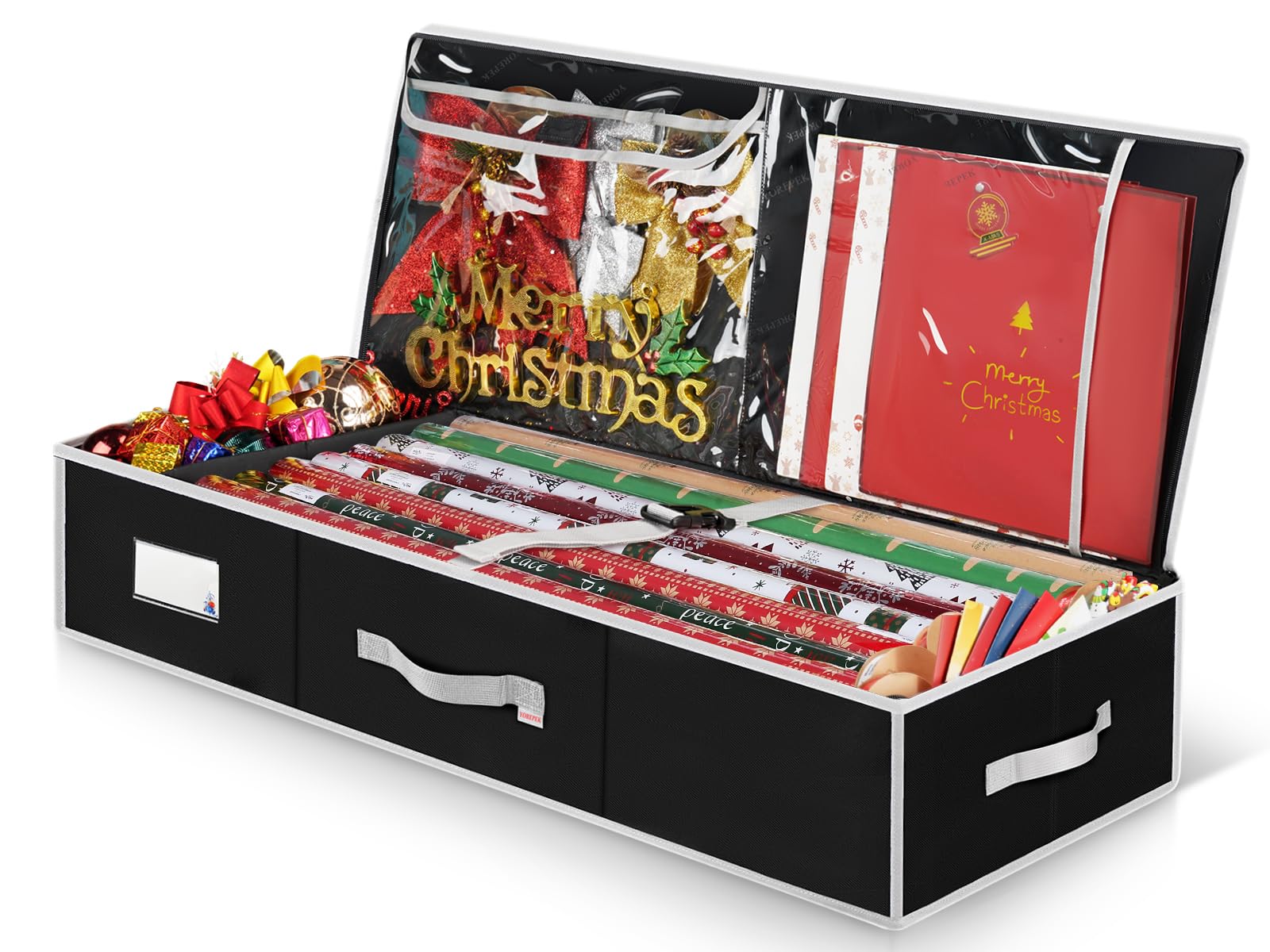 YOREPEK Wrapping Paper Storage Containers with 2 Interior Pocket, 600D Durable Gift Wrap Organizer Storage Box Fits 27 Rolls of 40",Tearproof Christmas Wrap Storage for Bows,Ribbon,Holiday Accessories