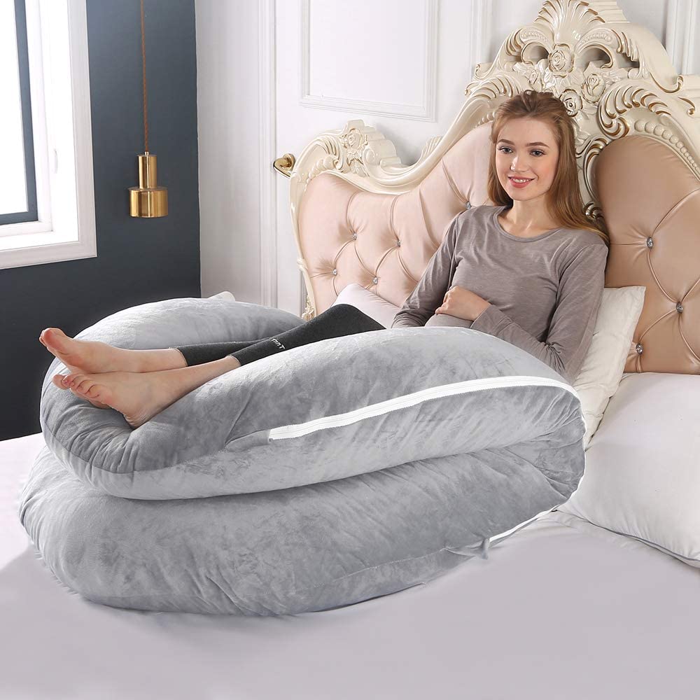 yoyomax Pregnancy Pillows, C Shaped Full Body Maternity Pillow Memory Foam Pregnancy Pillow with Removable Velvet Cover, 52 Inch Pregnancy Pillows for Sleeping-LIGHTGREY