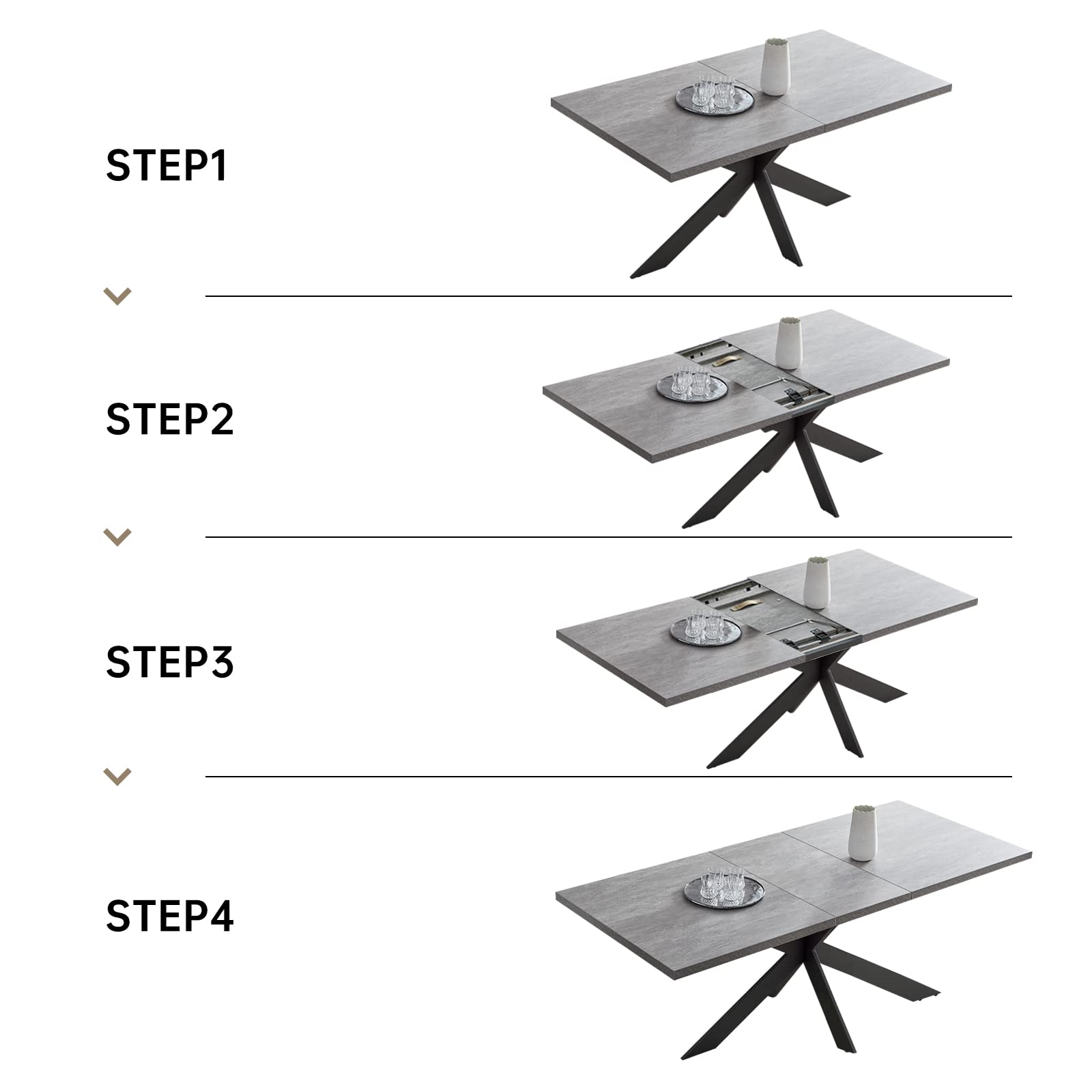 ZckyCine 6-8 People Modern Dining Table Rectangular Kitchen Dining Table Space-Saving Expandable Dining Table Metal Frame……