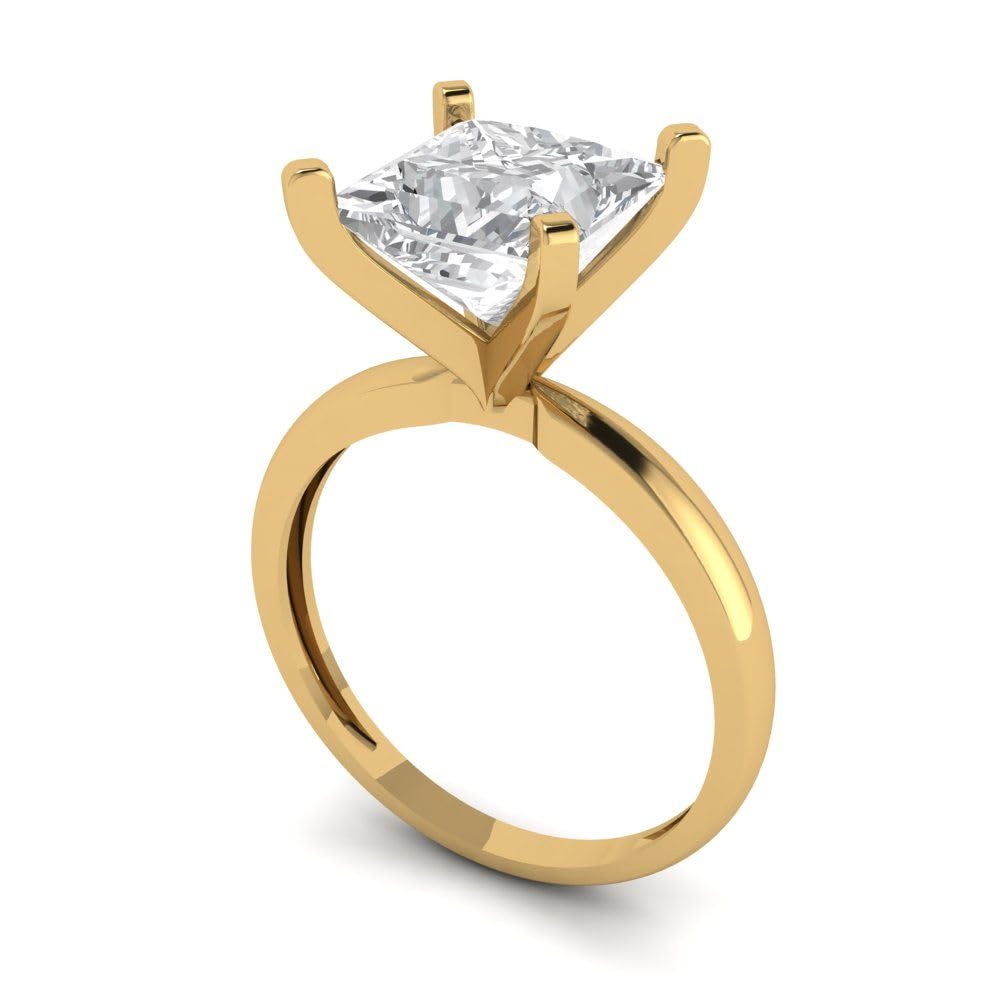 Yellow 14k Gold Solitaire Statement anniversary Engagement Promise Ring - 3 Ct Princess Cut Clear Simulated Diamond Sz 11