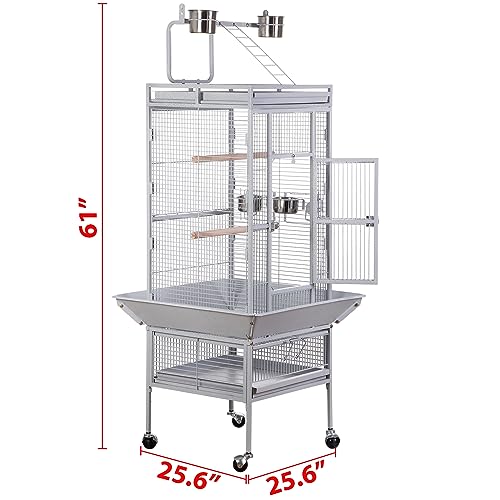 ZENY 61-inch Large Parrot Cockatiel Bird Cages with Wrought Iron Play Top, Aviary with Rolling Stand for Sun Parakeet Quaker Conure Lovebird Budgie Finch African Grey White Birdcage (White)