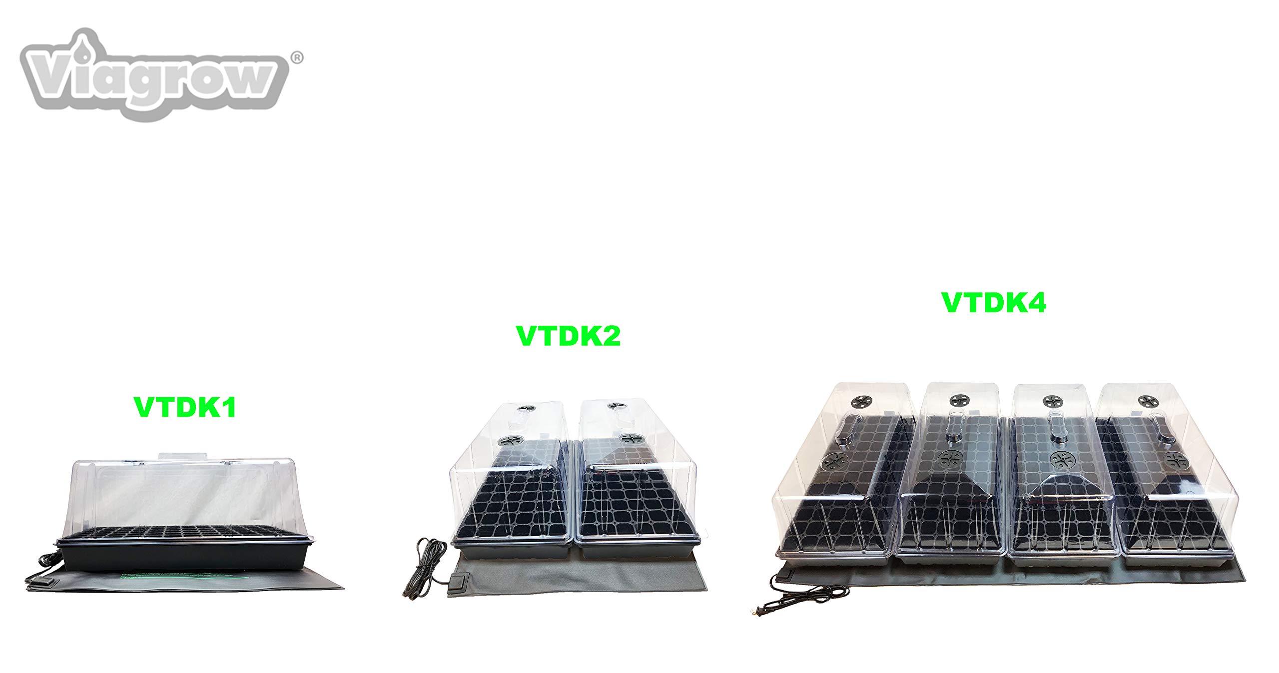 Viagrow VTDK2 Tall Clear Plastic Dual Tray 2 Domes, 2-Pack, Prop-Kit w/Heat Mat, Black