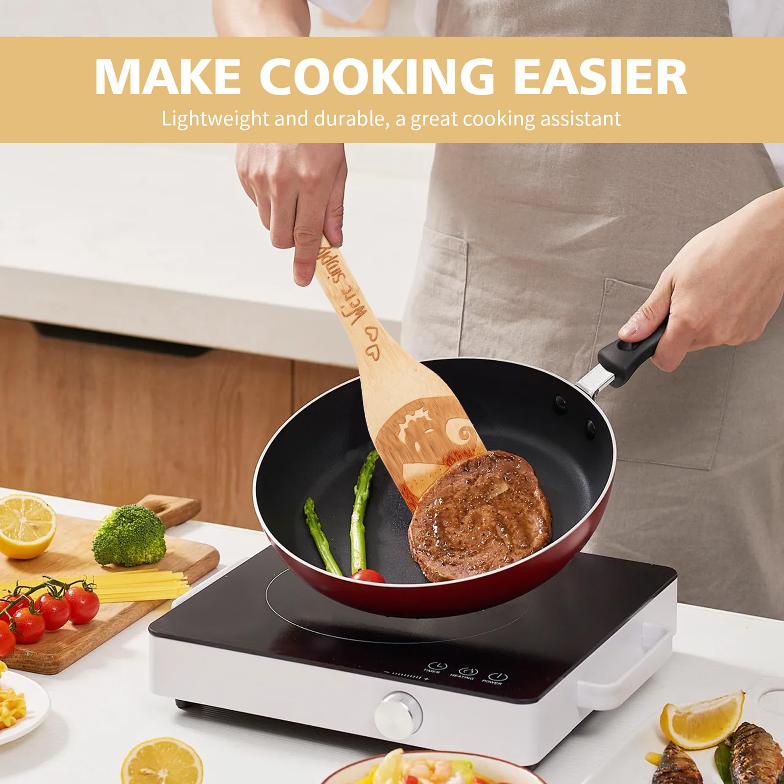 YEZZZZ 6-Piece Wooden Spoons For Cooking & Serving - Christmas Kitchen Cooking Utensils Set - Kitchen Cook Gift Box Set - Christmas Halloween Decor (Halloween-6Piece)