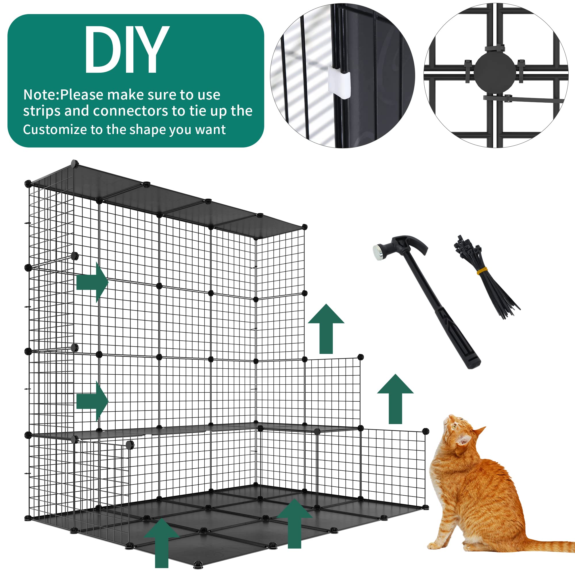 YITAHOME Cat Cage Indoor Large with Storage Cube DIY Outdoor Cat Enclosures Metal Cat Playpen with Hammock Platforms for 1-4 Cats 5 Tiers Cat Kennel Catio