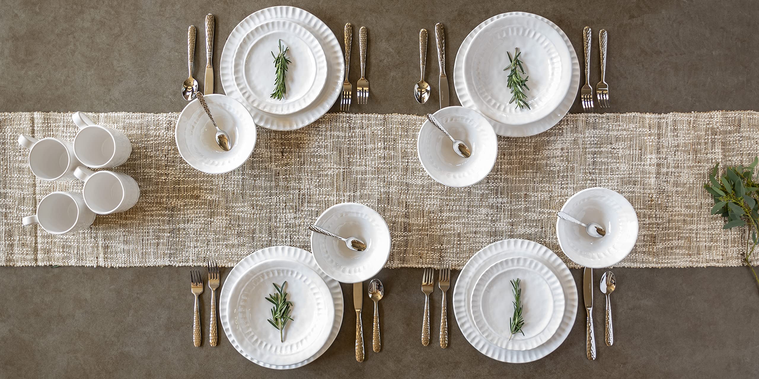 Vietri Pietra Serena 4-Pc Place Setting w/Cereal/Pasta Bowls & Salad/Dinner Plates, Stoneware
