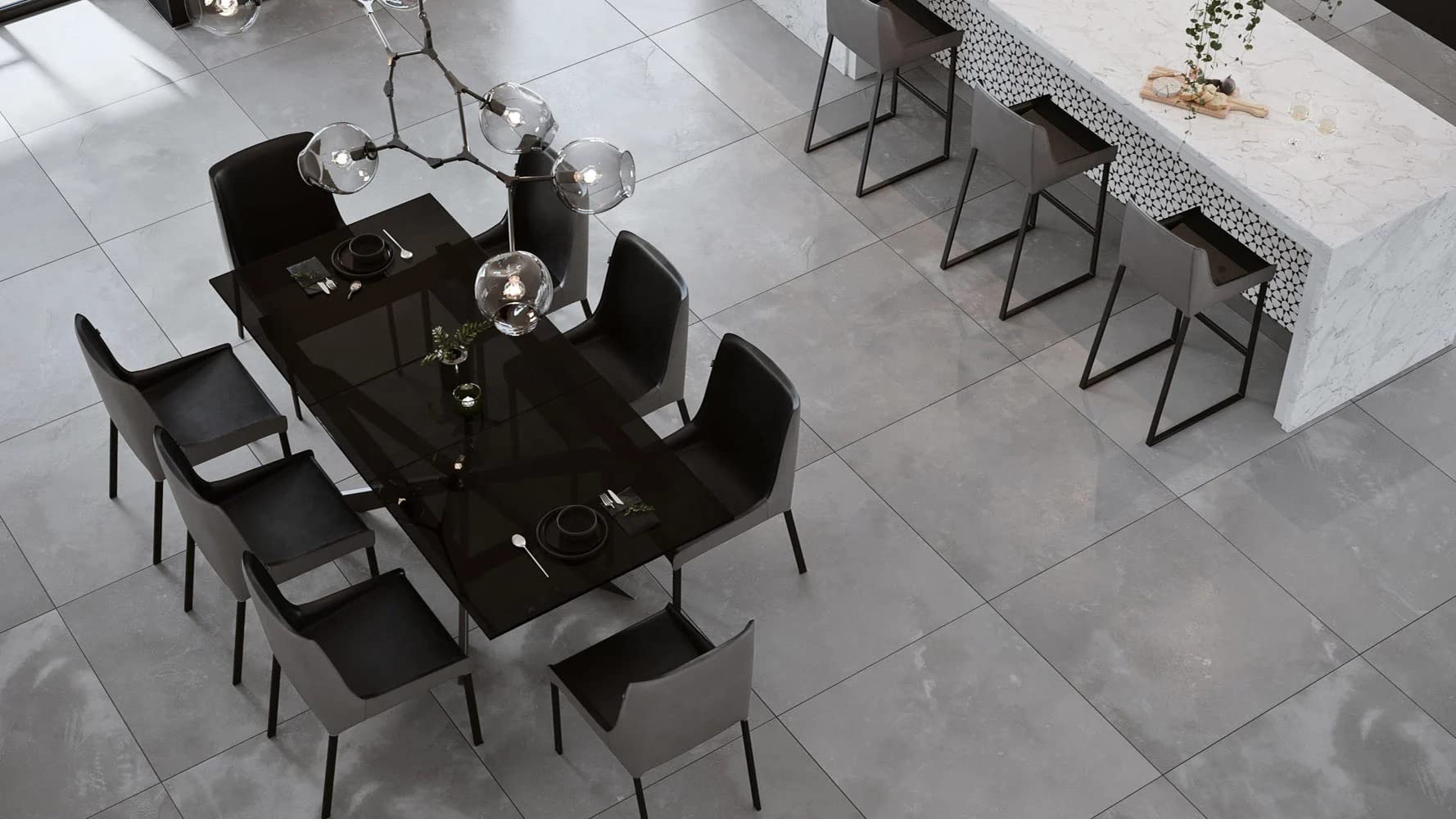 ZURI Modern 63-79" Burton Extension Dining Table - Smoked Glass Top with Matte Black Steel Base