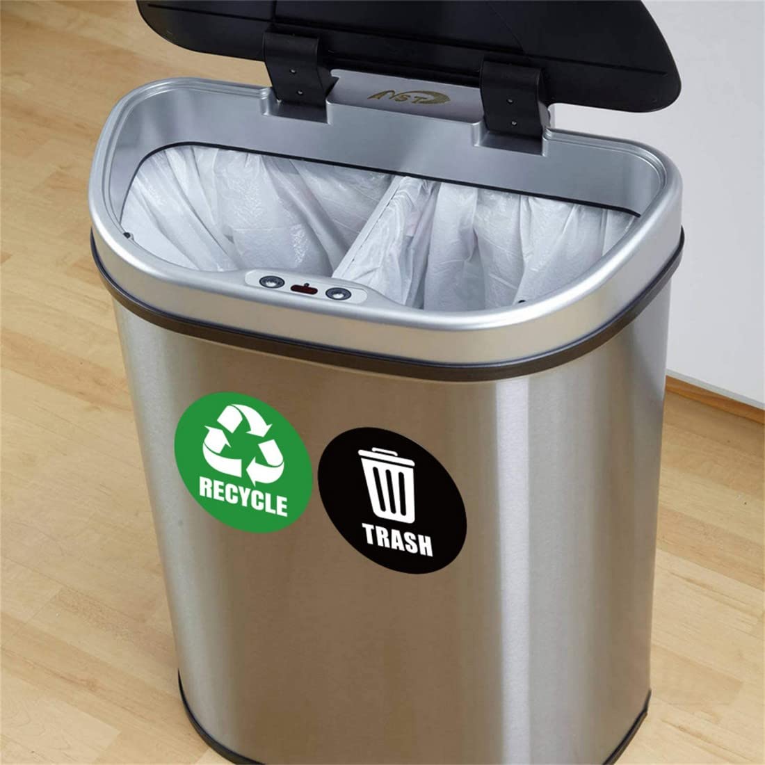 Vilehubju Recycle Sticker for Trash Can,6pcs Self Adhesive Trash Logo Sticker Waterproof PVC Trash Can Label for Trash Cans Garbage Containers Recycling Bins (Green, Black, 5 x 5 Inches Round)