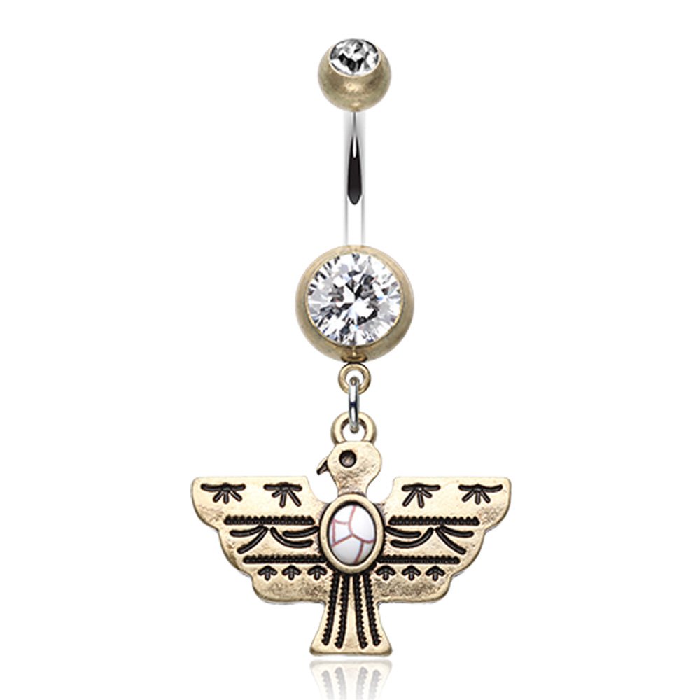 Vintage Boho Aztec Thunderbird Mural Belly Button Ring - Sold Individually