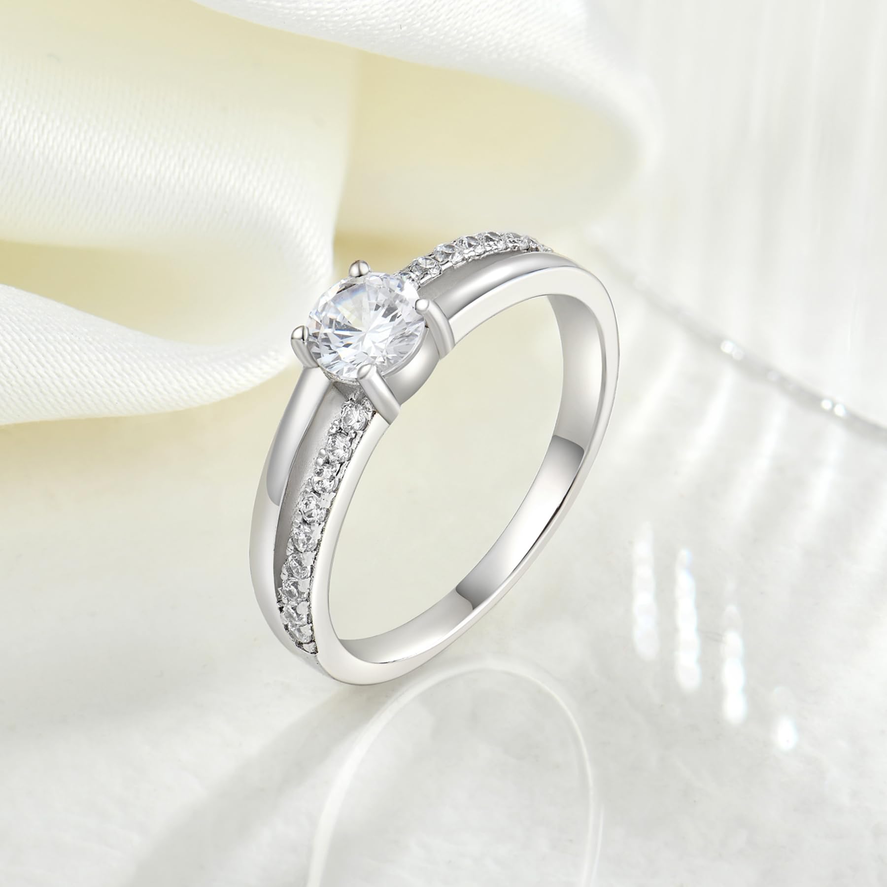 YL Solitaire Wedding Rings for Women 925 Sterling Silver Cubic Zirconia Statement Rings for Anniversary Engagement-size 5