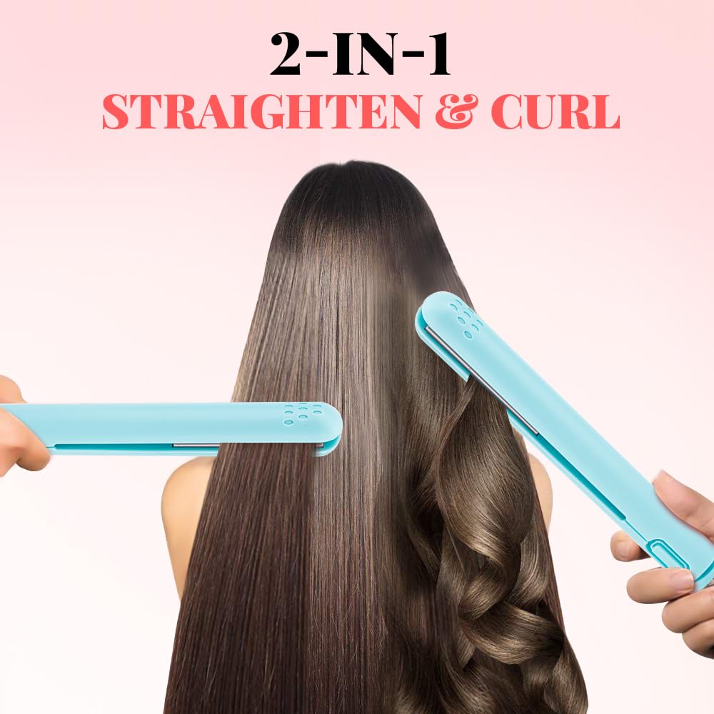 Ubitree Mini Curling Iron, Dual-Purpose Travel Curling Wand, 2 in 1 Curling Iron and Straightener Combo, Cordless Curling Iron with USB Cable for Short Medium Long Hair