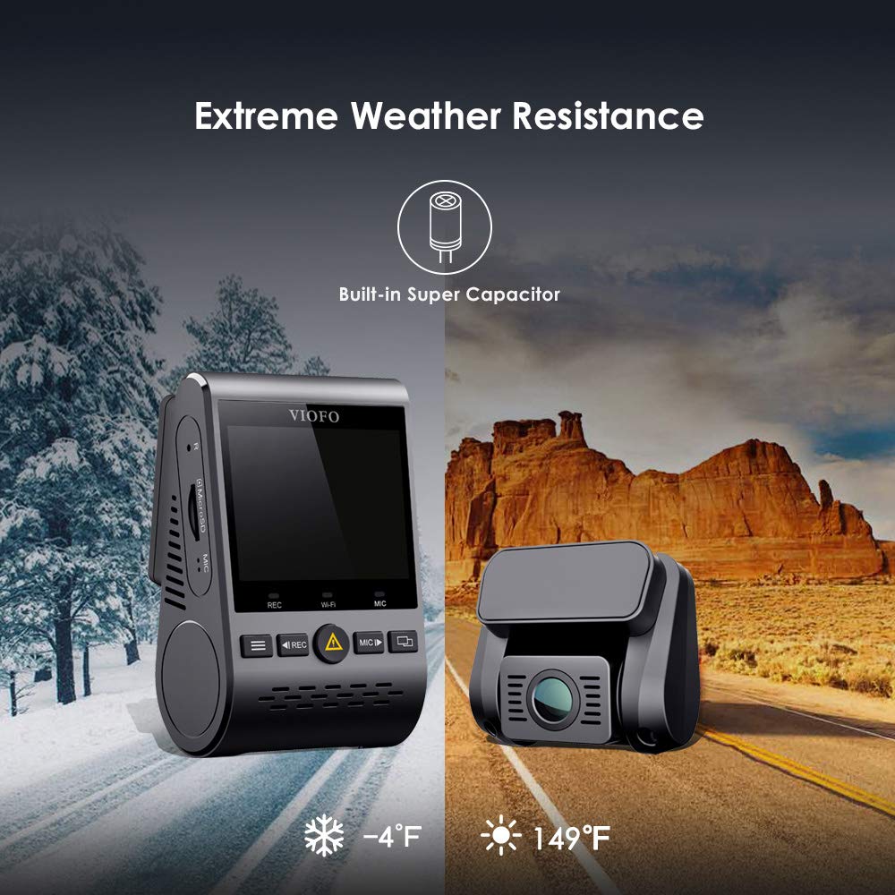 VIOFO Dual Dash Cam A129 Duo Full HD 1080P Front and Rear Camera with GPS Wi-Fi Compact Design 2.0” LCD Display 140° Wide Angle, Emergency Recording, Parking mode, Super Capacitor,Motion Detection,WDR