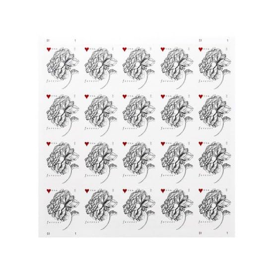 Vintage Rose Pane of 20 Postage Stamps Wedding Stamps Scott 4959 Bundle with Northarvest Clip