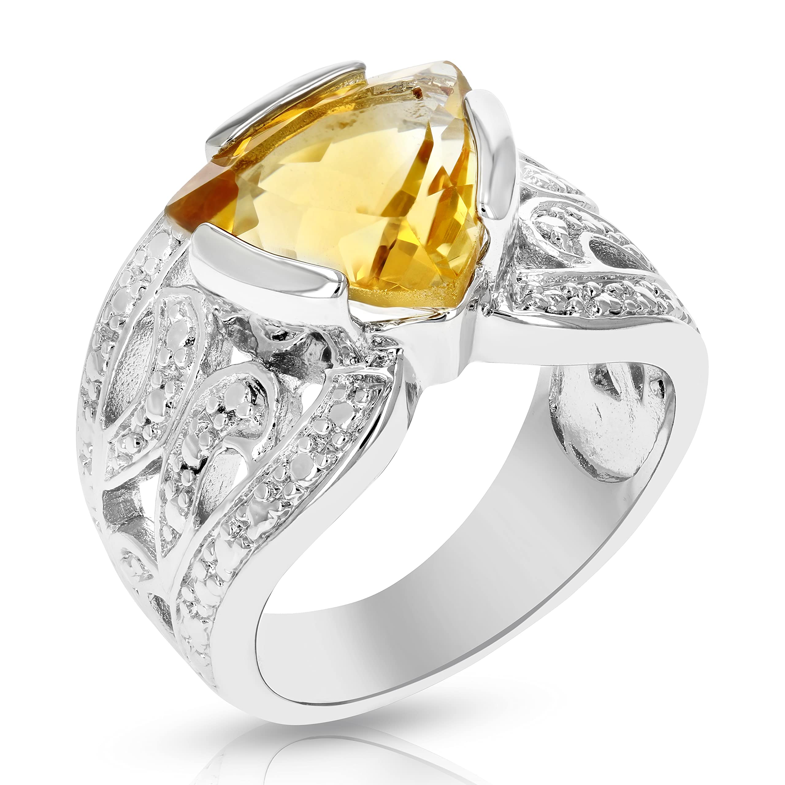 VIR JEWELS 2.50 cttw Citrine Fashion Ring Brass with Rhodium Plating Triangle Shape 11 MM Size 7