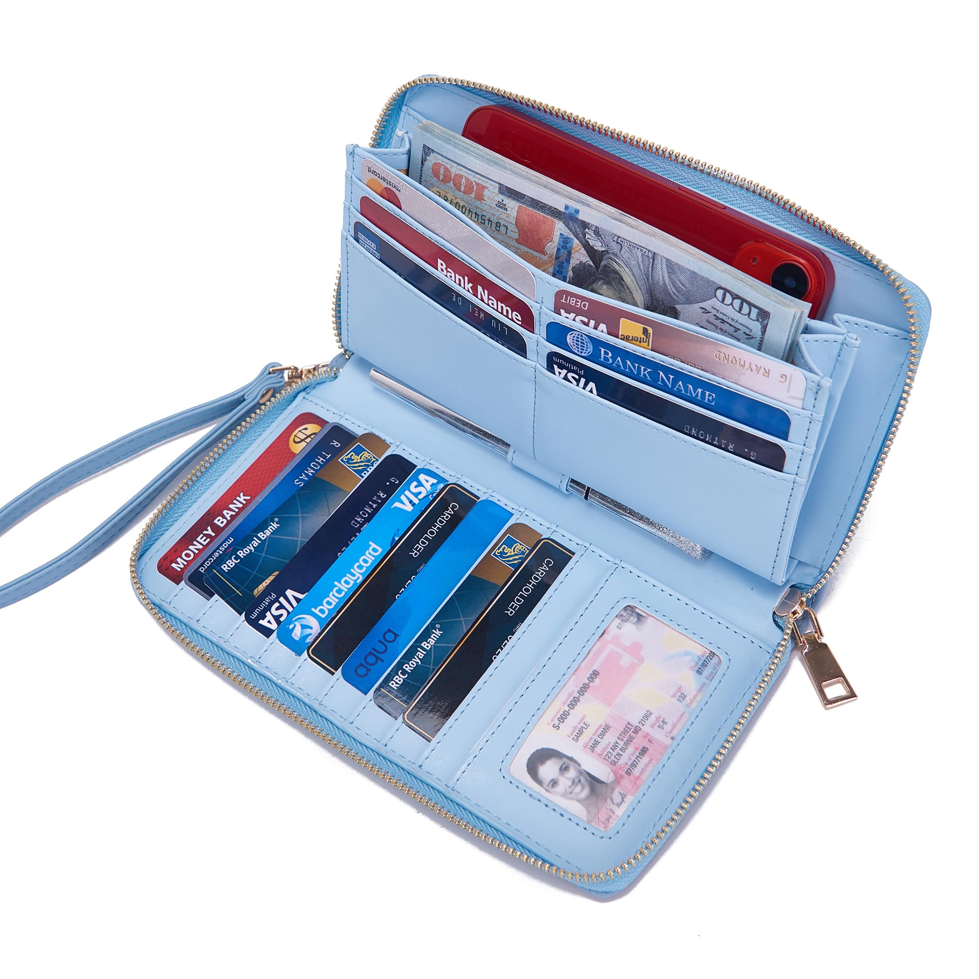 YZAOLL Women's Wallet RFID Blocking PU Leather Large Capacity Zip Around Credit Card Holder Cell Phone Checkbook Storage Bag Zipper Coin Purse,Beige