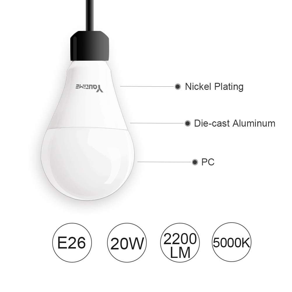 Youtime Led Light Bulb 150 Watt Equivalent, Standard 20W A21 2200Lumens 5000K Daylight E26 Medium Screw Base Super Bright Light Bulb for Brightest Home Lighting 4Pack