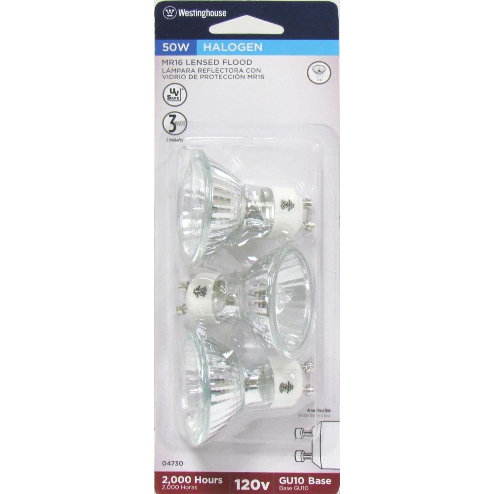 Westinghouse 0473000 50 Watt MR16 Halogen Clear Lens Flood Light Bulb with GU10 Base (3-Pack), 3 Count (Pack of 1)