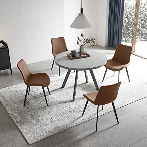 Zerifevni Round Dining Table and Chairs for 4, MDF Table and PU Chairs Set 4 for Kitchen, Living Room, Dining Room,Reception Room (Table with 4 Black Leg Chairs)