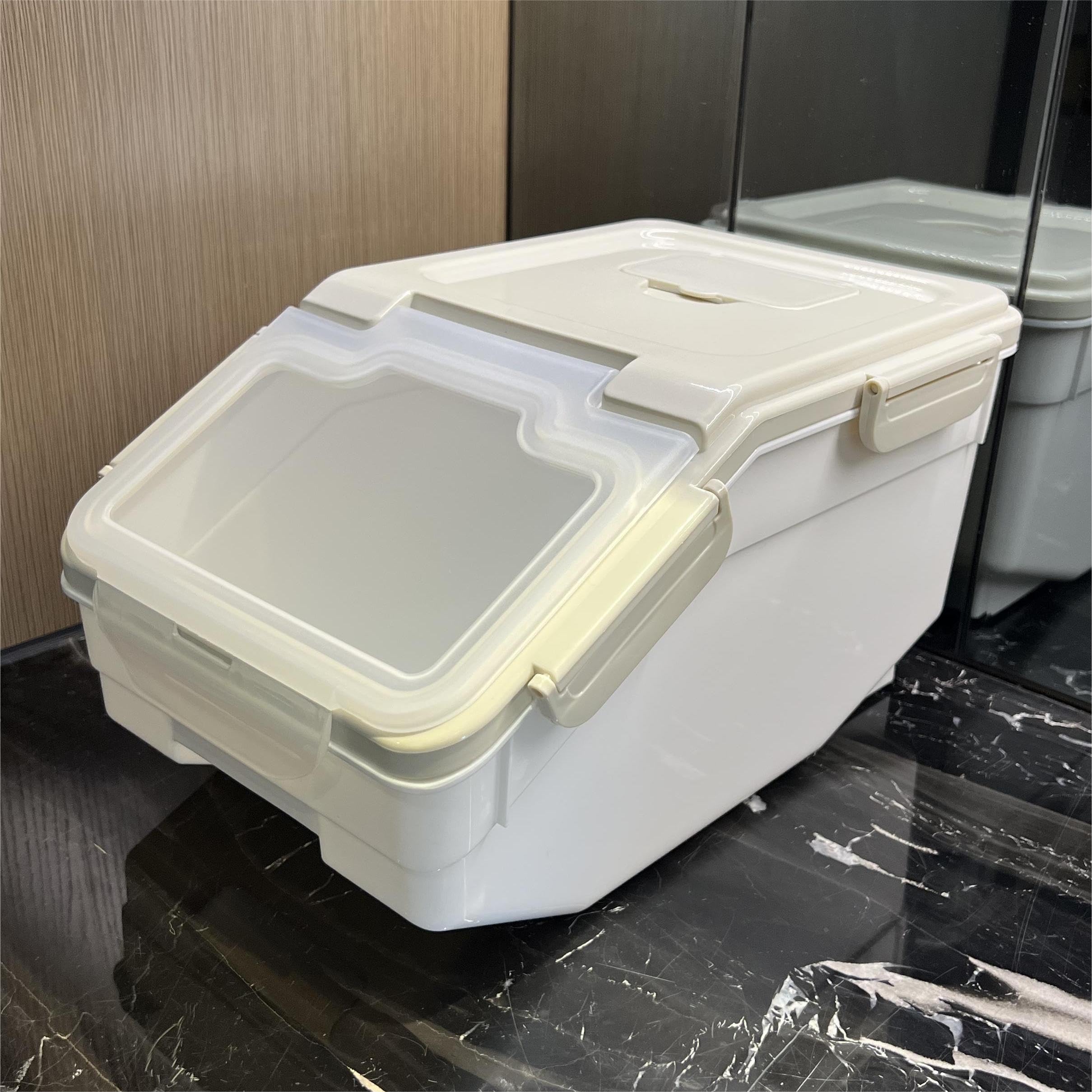 VVX 2-Pack Rice Storage Container 30 lbs Bulk Food Container Bin 15 litres with Measuring Cup - for Rice Flour Cereal Pet Food Dispenser
