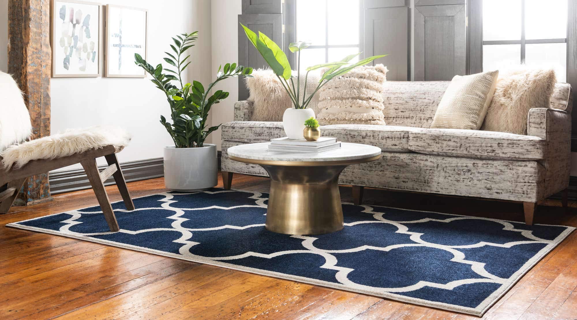 Unique Loom Trellis Collection Modern Morroccan Inspired with Lattice Design Area Rug, 7' 1" x 10' Rectangle, Navy Blue/Beige